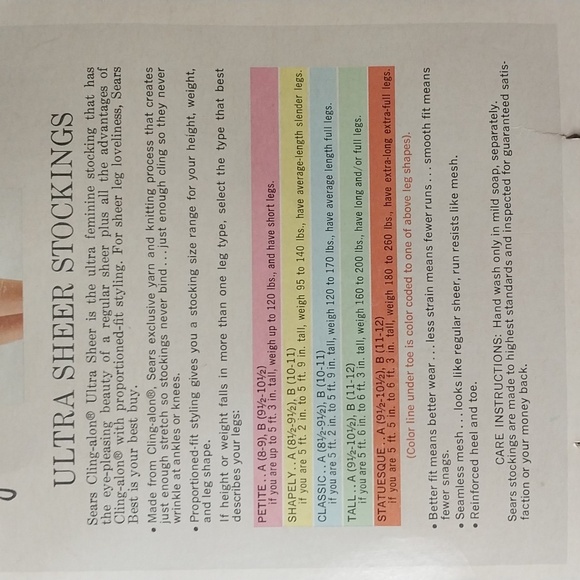 Sears | Accessories | Vintage 97s Sears Clingalon Ultra Sheer Stockings ...